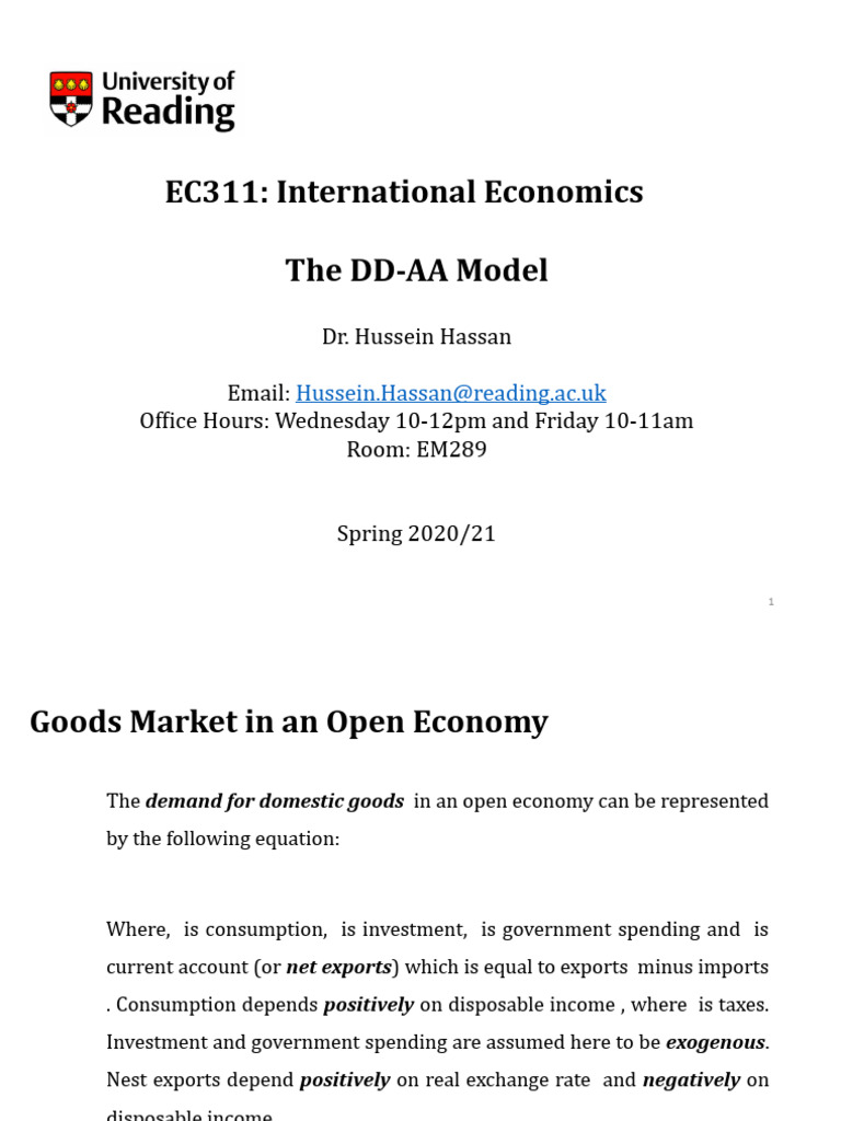 Ec311 - The Dd-Aa Model | PDF | Exchange Rate | Aggregate Demand