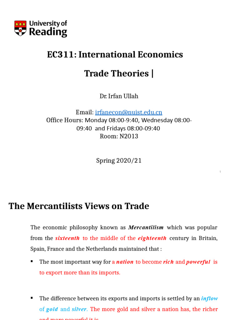 Mercantilism vs. Free Trade in EC311 | PDF | Mercantilism | Free Trade