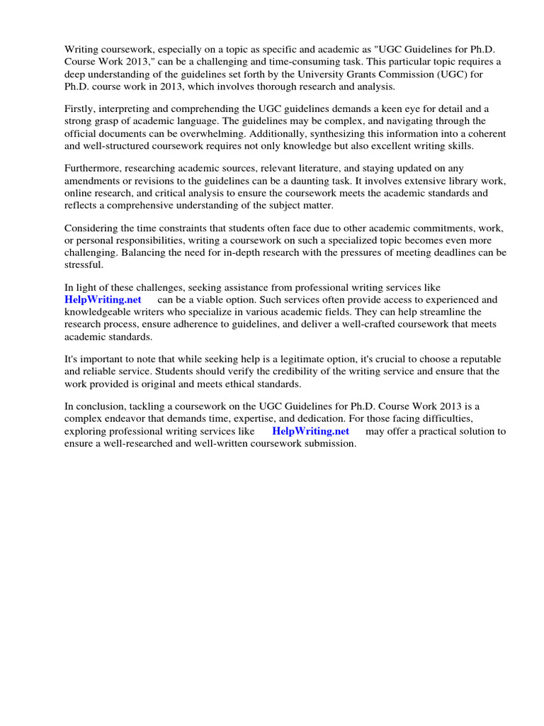 Ugc Guidelines For PHD Course Work 2013 | PDF