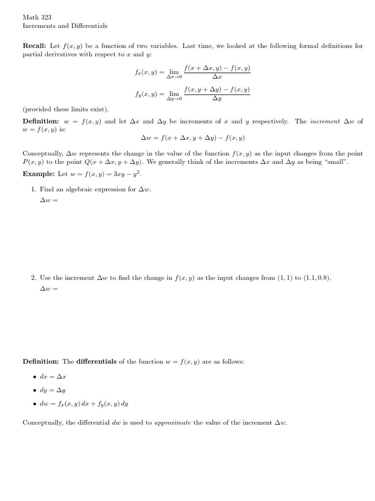 M323 Increments&Diff | PDF | Function (Mathematics) | Mathematics