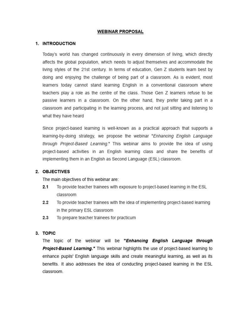 Example Webinar Proposal | PDF | Project Based Learning | Learning