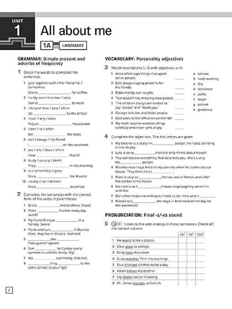 Personal Best Unit 1 Workbook | PDF