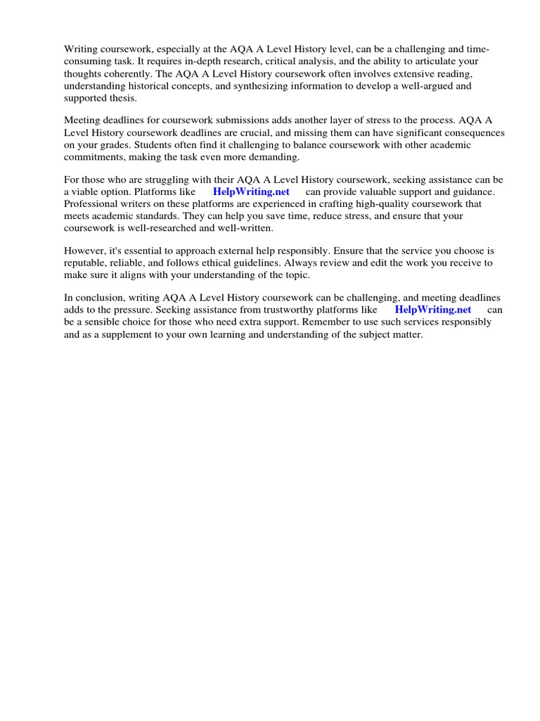Aqa A Level History Coursework Deadline | PDF