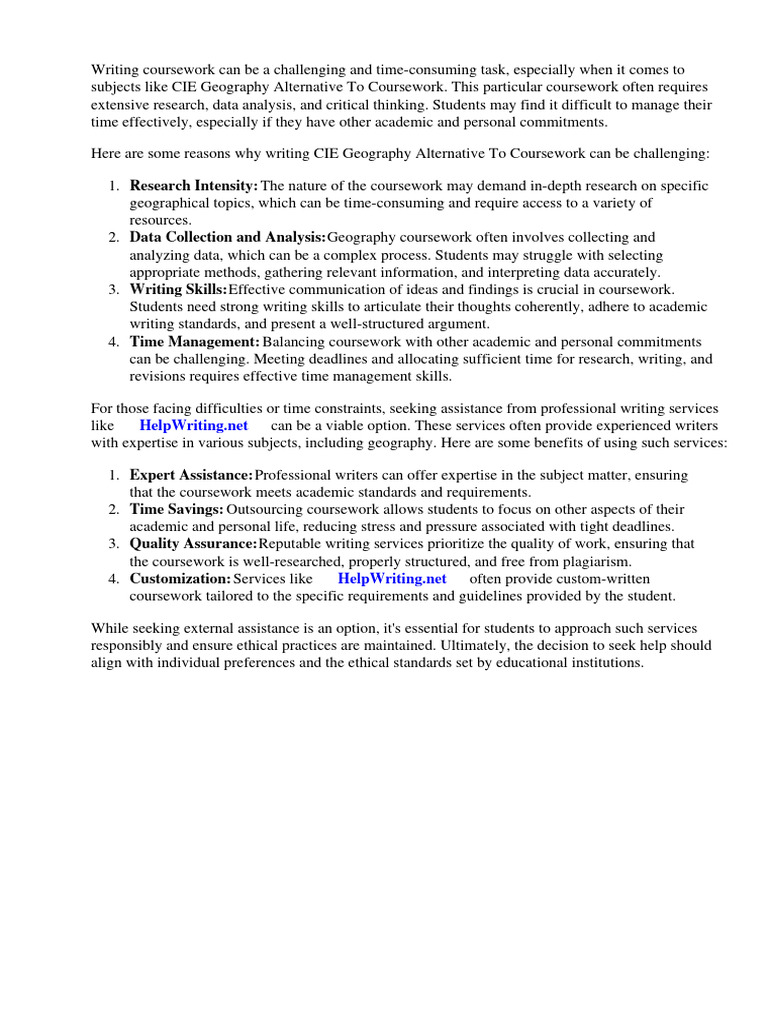 Cie Geography Alternative To Coursework Pdf Geography Thought