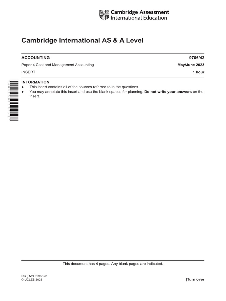 Cambridge International AS & A Level: ACCOUNTING 9706/42 | PDF ...