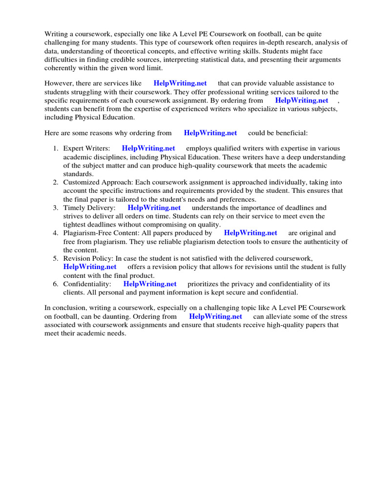 A Level Pe Coursework Football | PDF | Physical Fitness | Endurance A Level Pe Coursework Football | PDF | Physical Fitness | Endurance