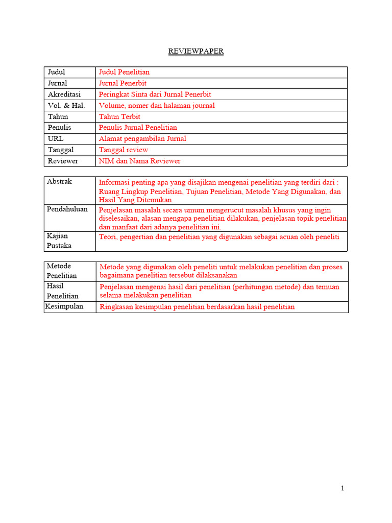 Format dan Contoh Review Paper | PDF