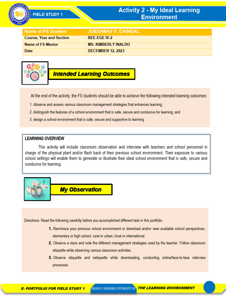 FS1 Activity 2 | PDF | Classroom Management | Learning