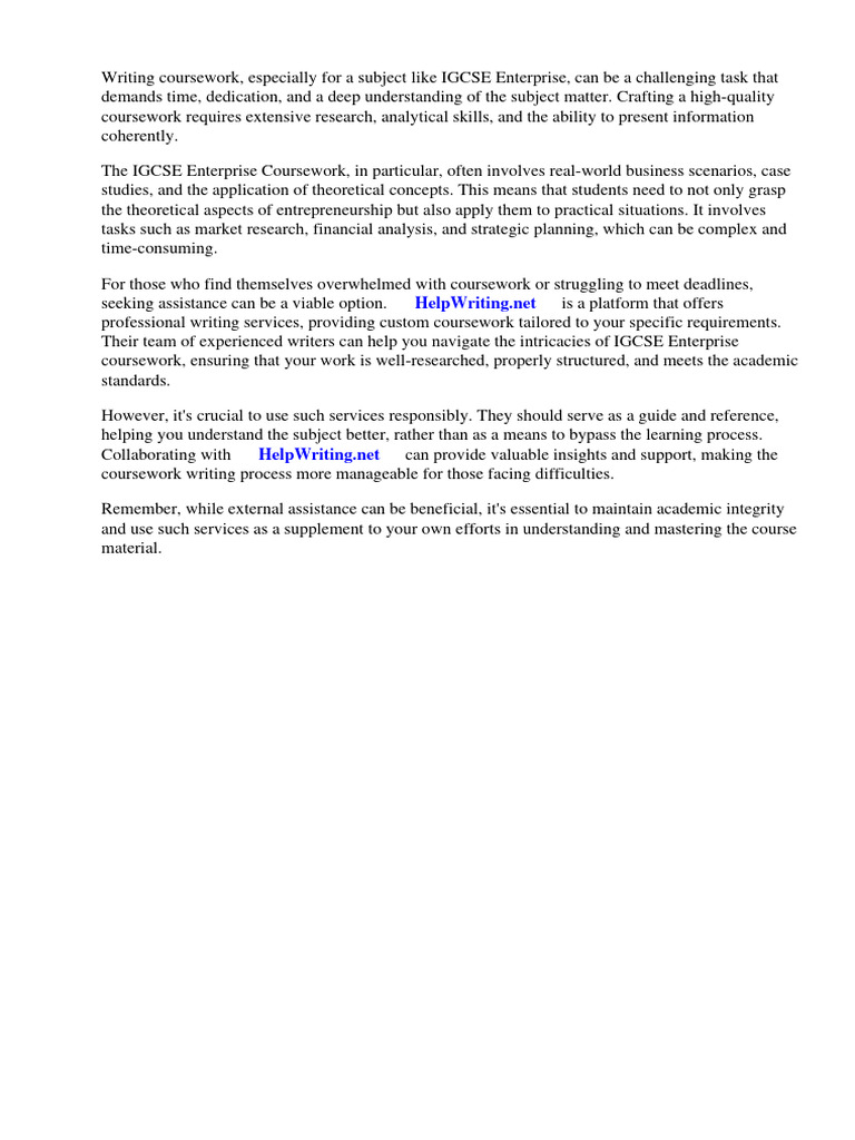 Igcse Enterprise Coursework Exemplar | PDF