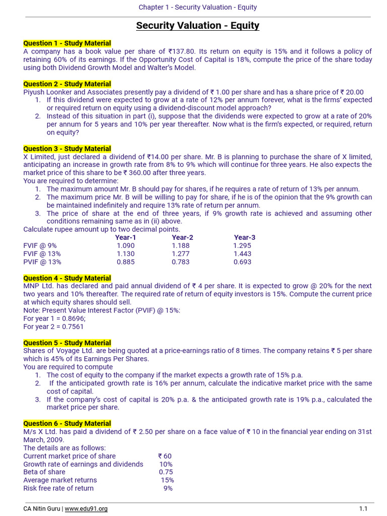 01 Security Valuation - Equity | PDF | Stocks | Dividend