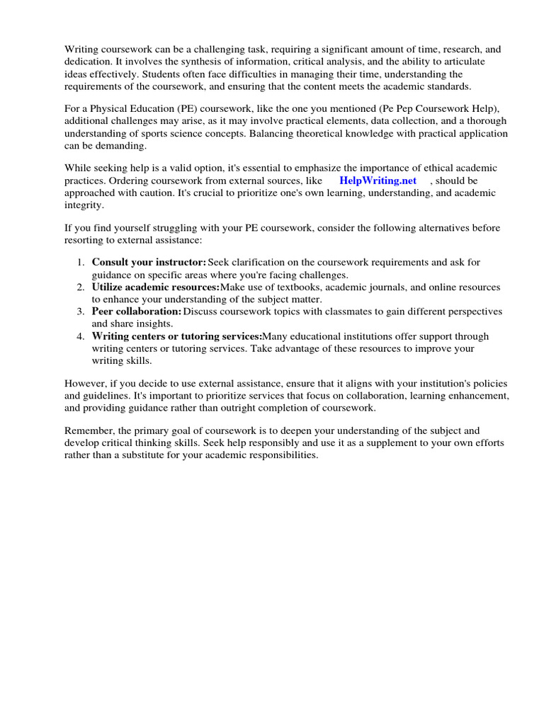 Pe Pep Coursework Help | PDF