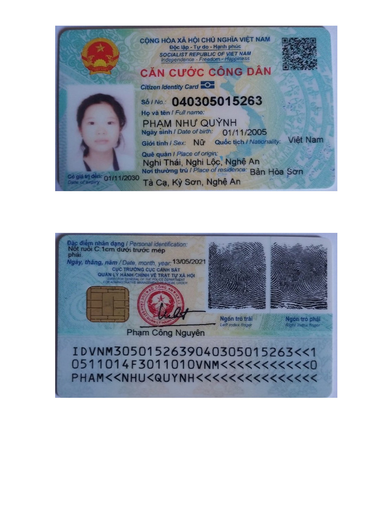 PHAM NHU QUYNH - 01 November 2005 Personal ID | PDF