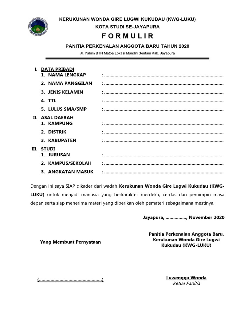 Formulir KWG Luku | PDF | Game & Aktivitas