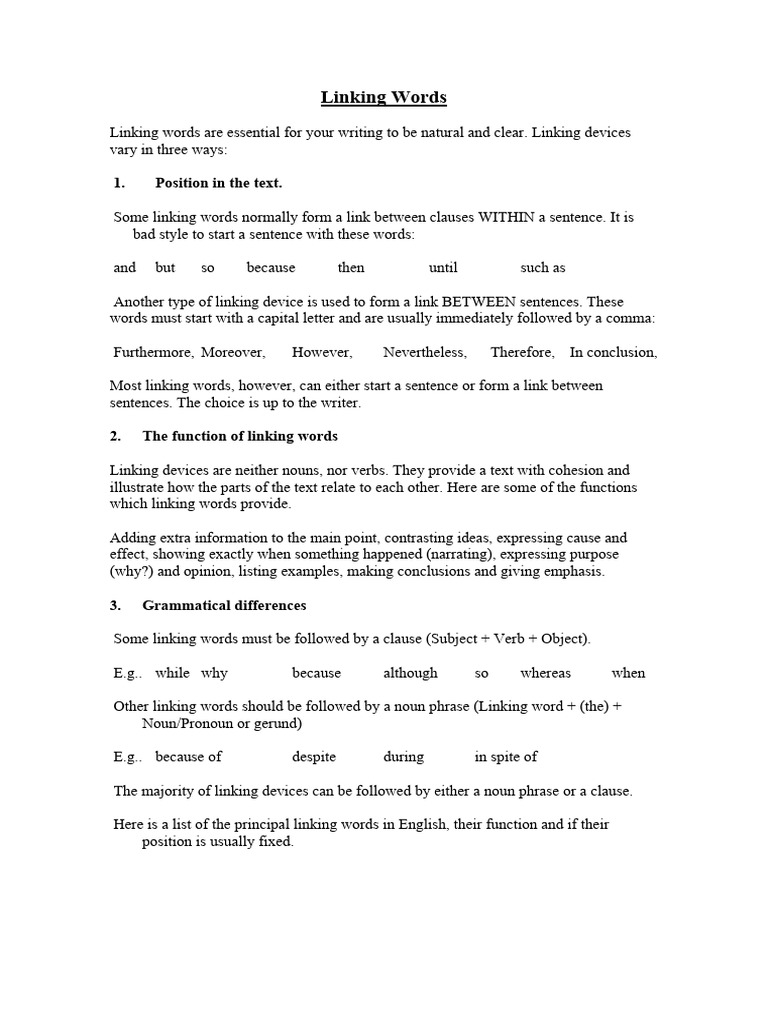 Linking Words | PDF | Word | Verb
