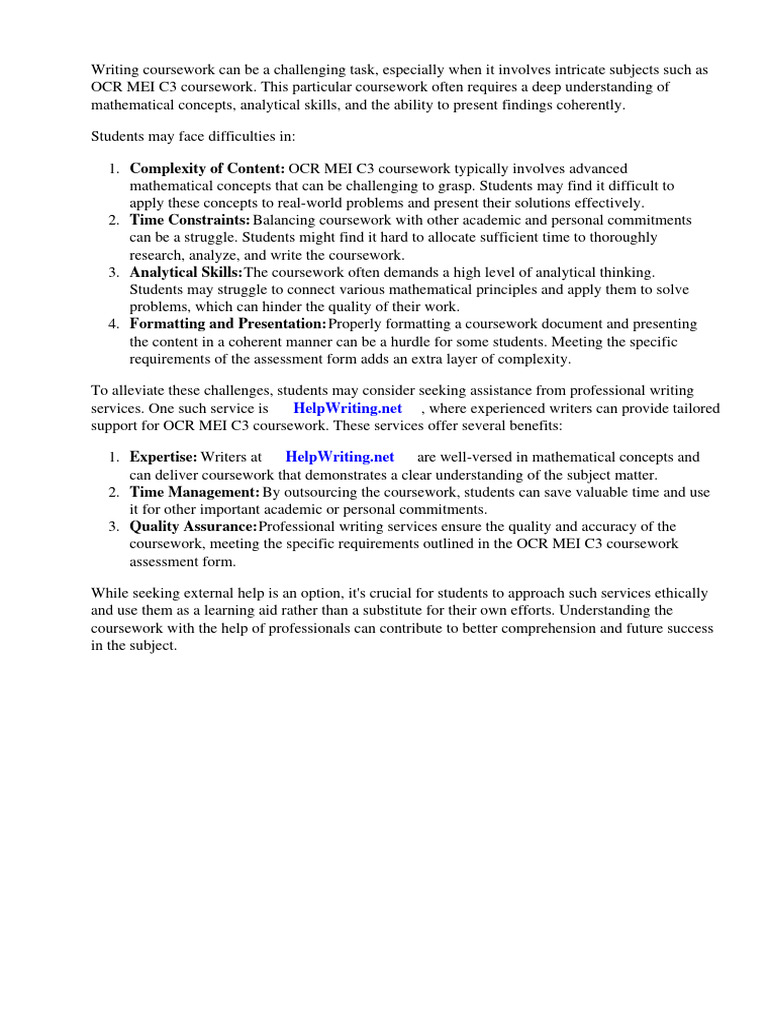 Ocr Mei c3 Coursework Assessment Form | PDF | Mathematics | Academic ...