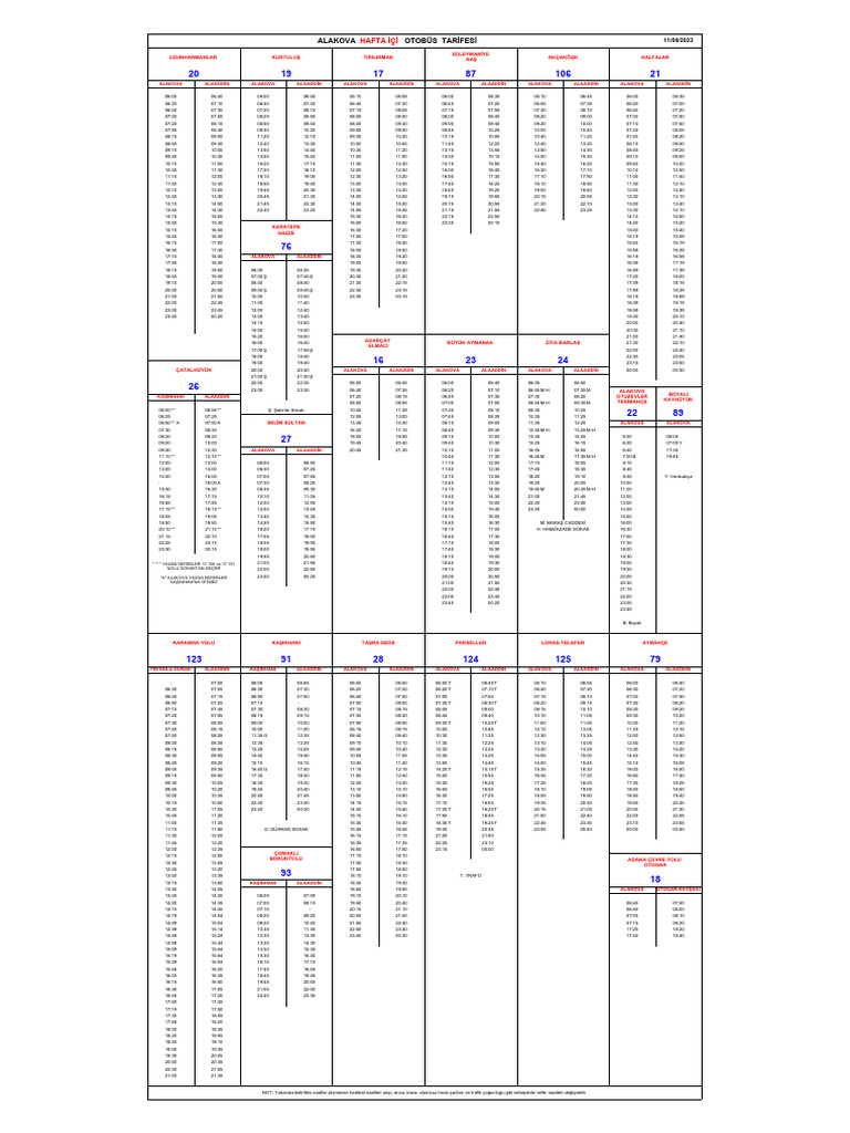 Otobustarife Alakova Otobus Tarifesi VBF 15 12 2023 | PDF