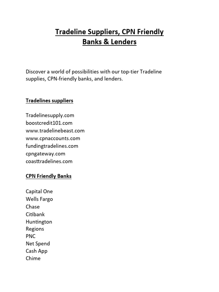 CPN-Friendly Tradeline Suppliers List | PDF | Finance & Money Management