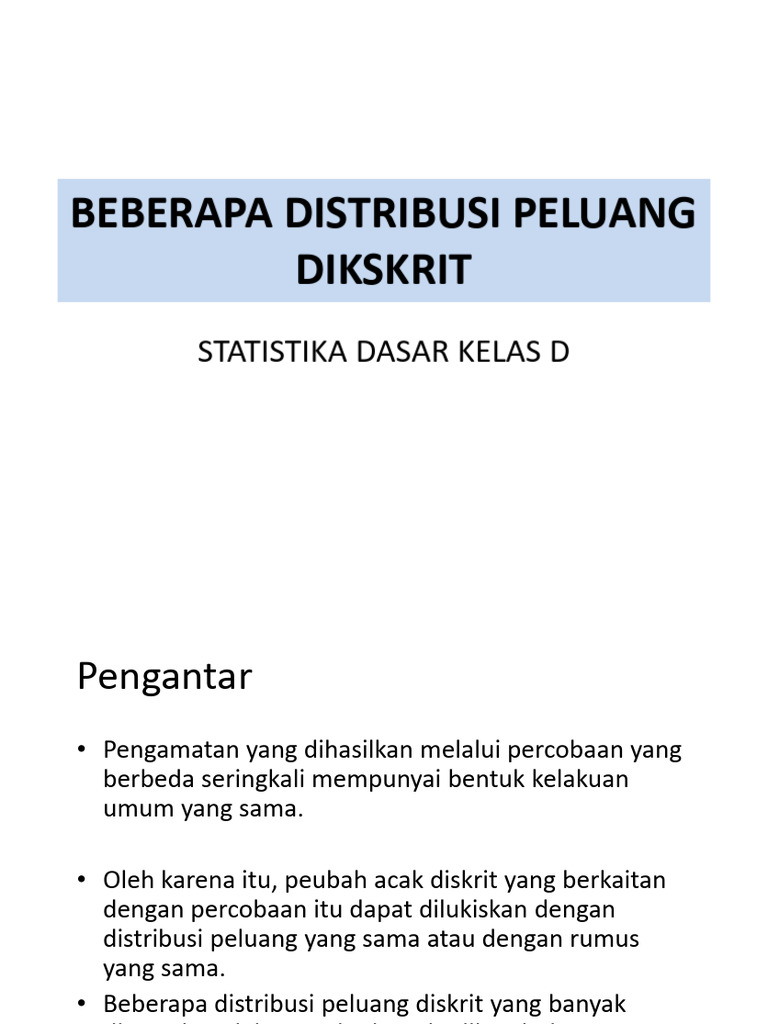 Distribusi Peluang Diskrit dalam Statistika | PDF | Metode & Bahan Ajar