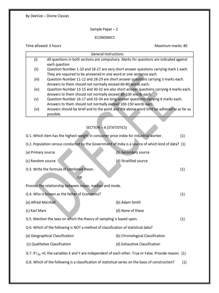 Sample Paper 2 Economics - B80f11a4 Ea0d 4a8b b55b 343690230d81 | PDF ...
