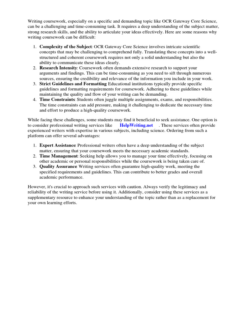 Ocr Gateway Core Science Coursework | PDF