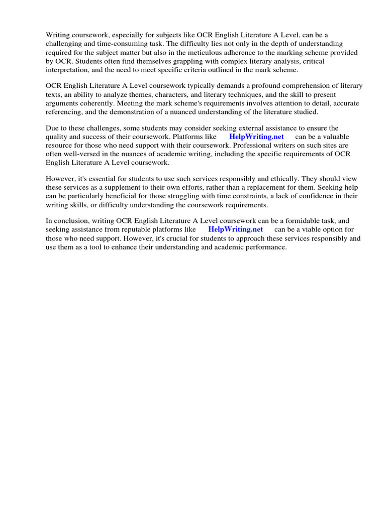 Ocr English Literature A Level Coursework Mark Scheme | PDF | Facebook ...