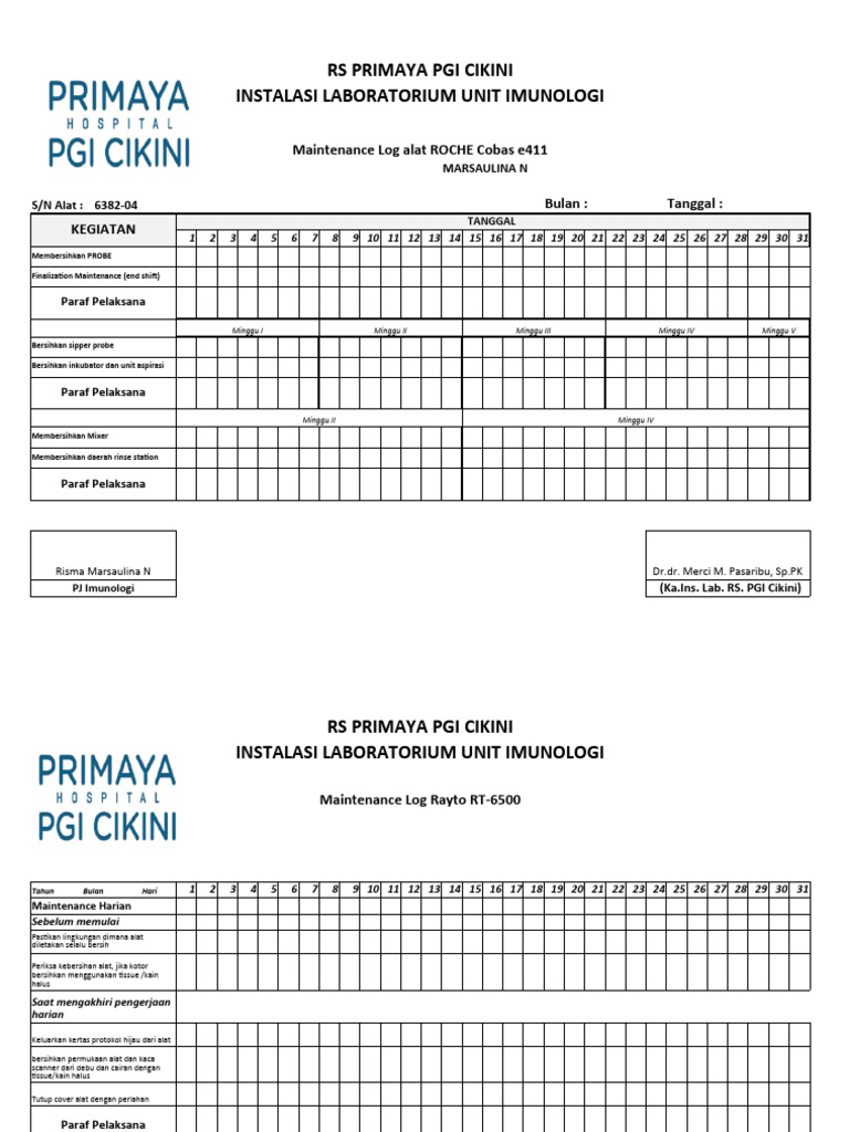Maintenanance Log Roche Hildegunda Odete Dhera | PDF