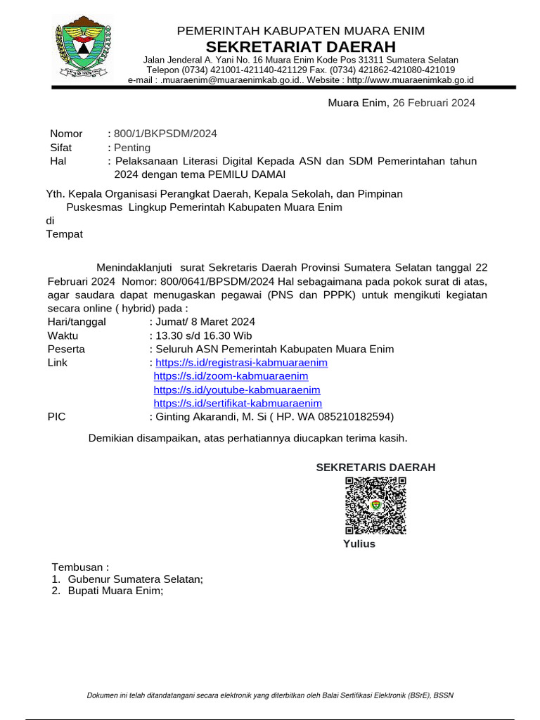 Kode Area Muara Enim dan Kegiatan ASN | PDF