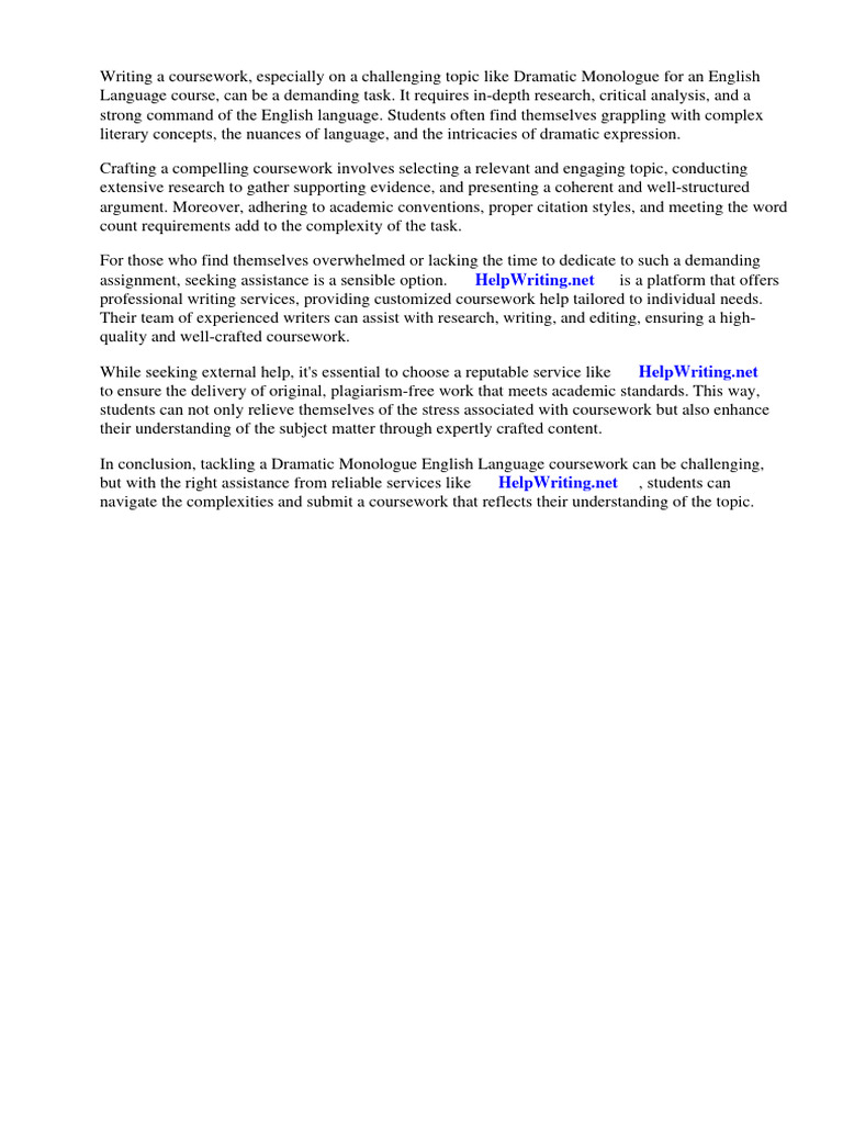 Dramatic Monologue English Language Coursework | PDF
