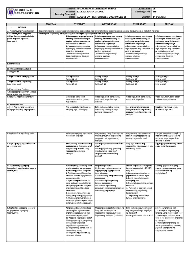 DLL - Esp 6 - Q1 - W1 | PDF