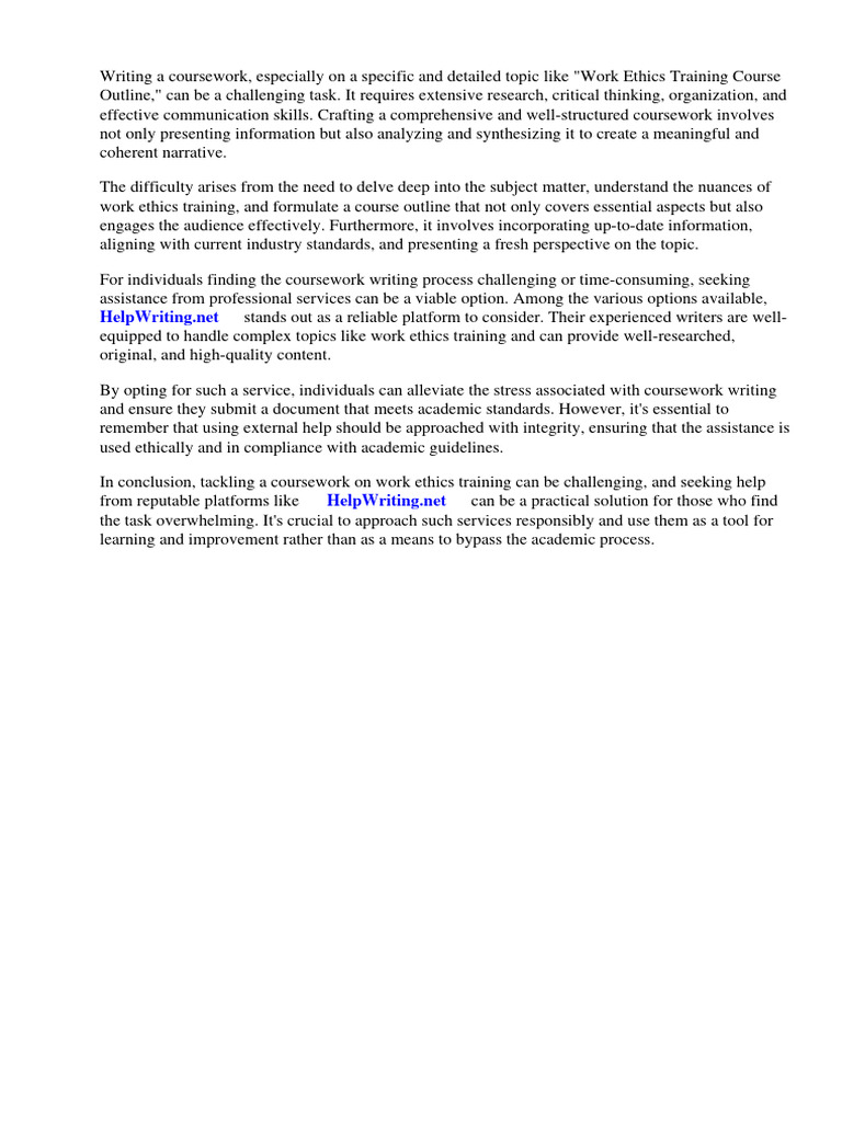 Work Ethics Training Course Outline | Download Free PDF | Teachers | Business Ethics