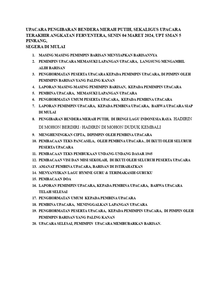 Teks MC Upacara Terakhir 2 Bahasa | PDF