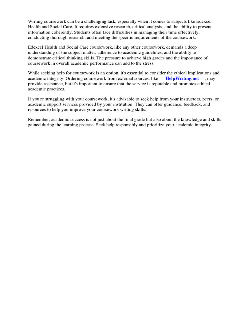 Edexcel Health and Social Care Coursework Grade Boundaries | PDF