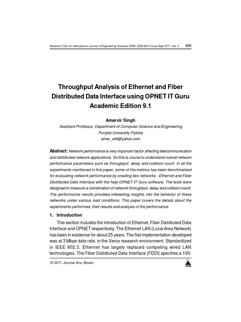 Throughput Analysis Of Ethernet And Fiber Distributed Data Interface Using Opnet It Guru