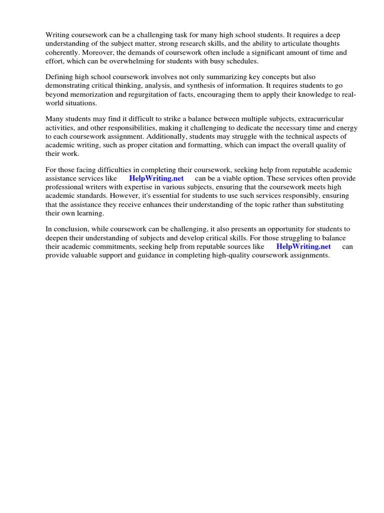 Definition of High School Coursework | PDF | Essays | Understanding