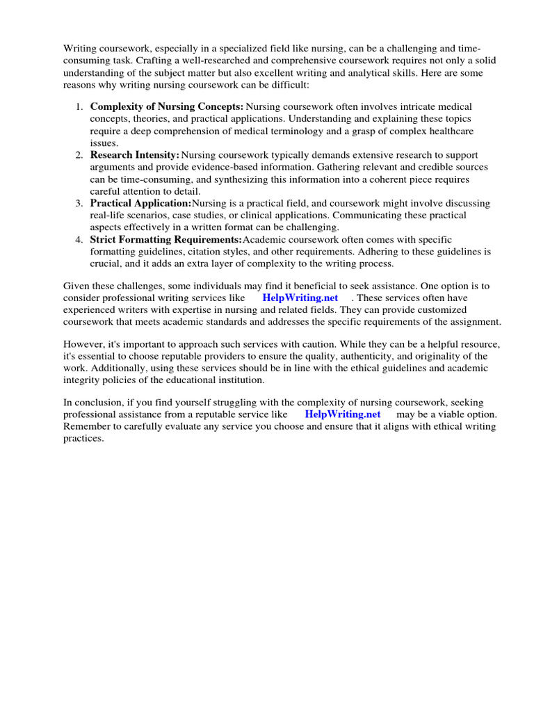 Nursing Coursework Examples | PDF | Nursing | Employment