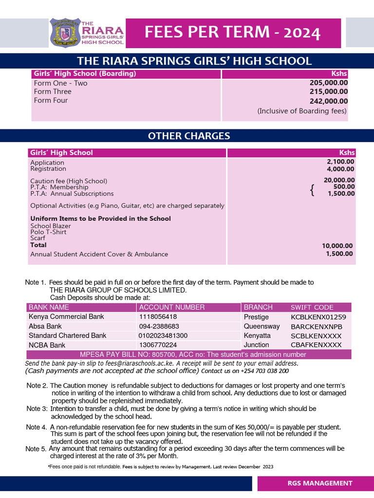 Rsghs Fee Structure December 2023 | PDF | Fee | Personal Finance