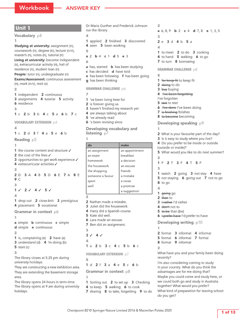 B2 Workbook Answer Key Overview | PDF | Invention | Employment