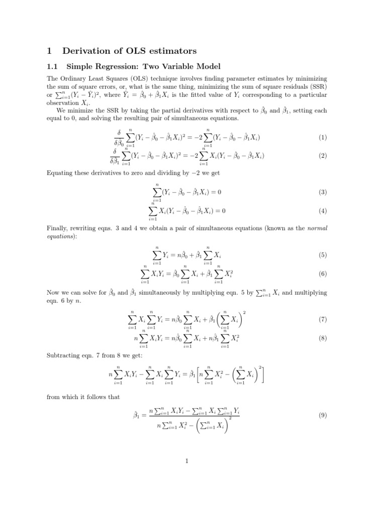 Ols Derivation Download Free Pdf Ordinary Least Squares Errors And Residuals 