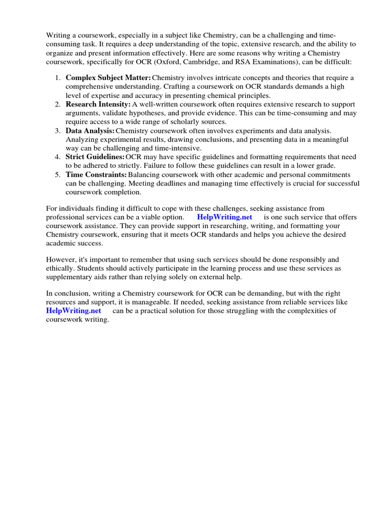 Chemistry Coursework Ocr | PDF | Cognition