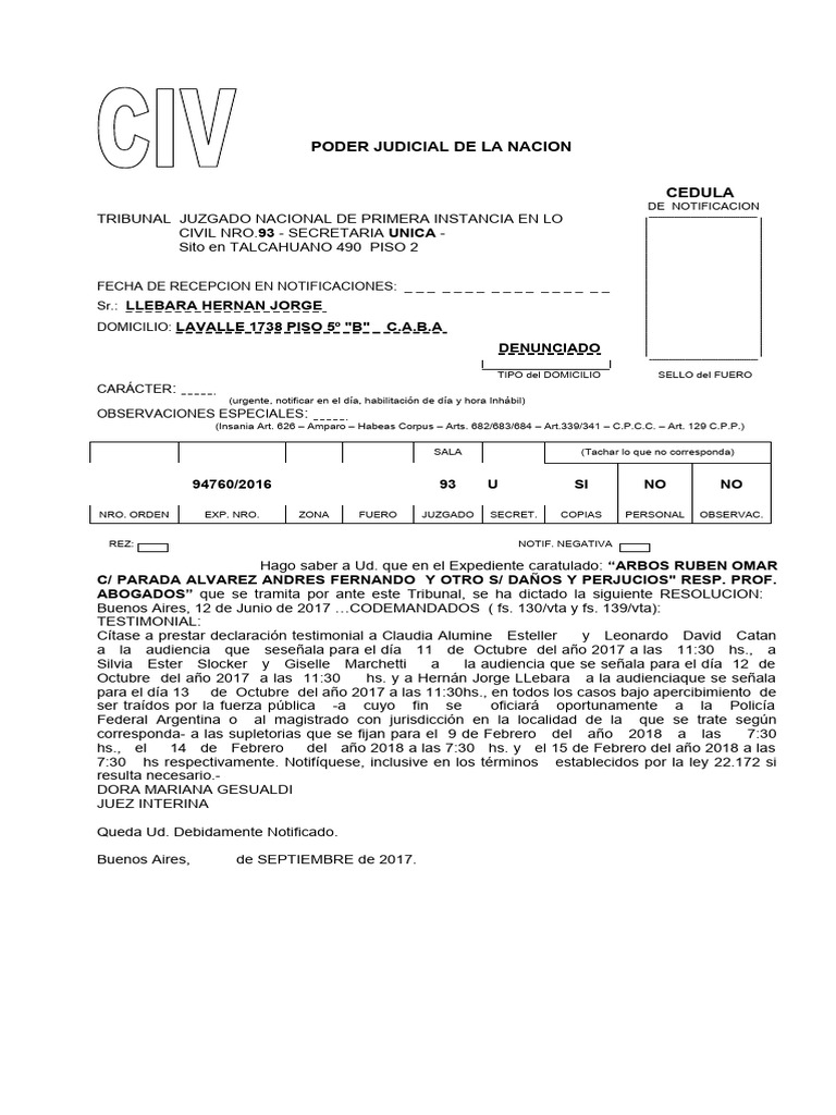 Cedula de Notificacion Testigo | PDF | Ley politica | Esfera pública Cedula de Notificacion Testigo | PDF | Ley politica | Esfera pública