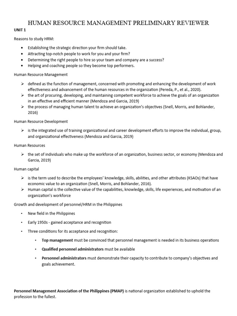 Human Resource Management Preliminary Reviewer | PDF | Human Resources ...