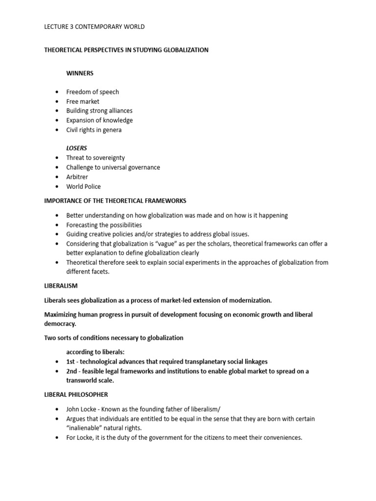 Theoretical Perspectives in Studying Globalization | PDF | Liberalism ...