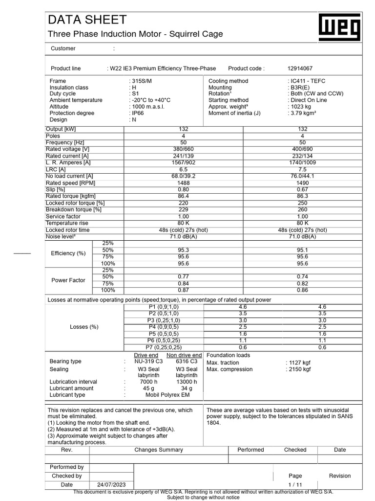 132KW 4P IE3 Motor | PDF | Electric Motor | Power (Physics)