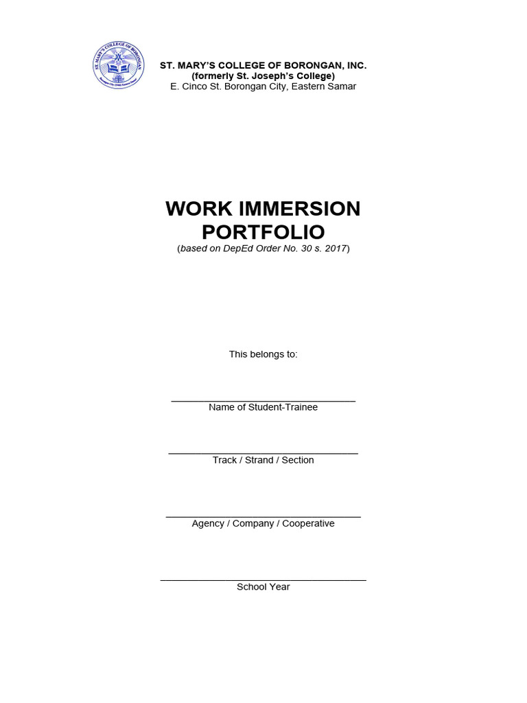 Work Immersion Portfolio | PDF | Job Interview | Leadership