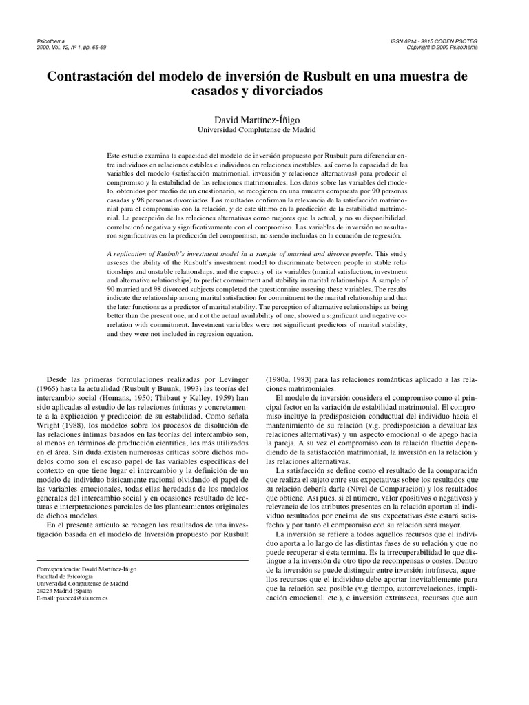 Modelo de Inversión de Rusbult en Una Muestra de Casados y Divorciados ...