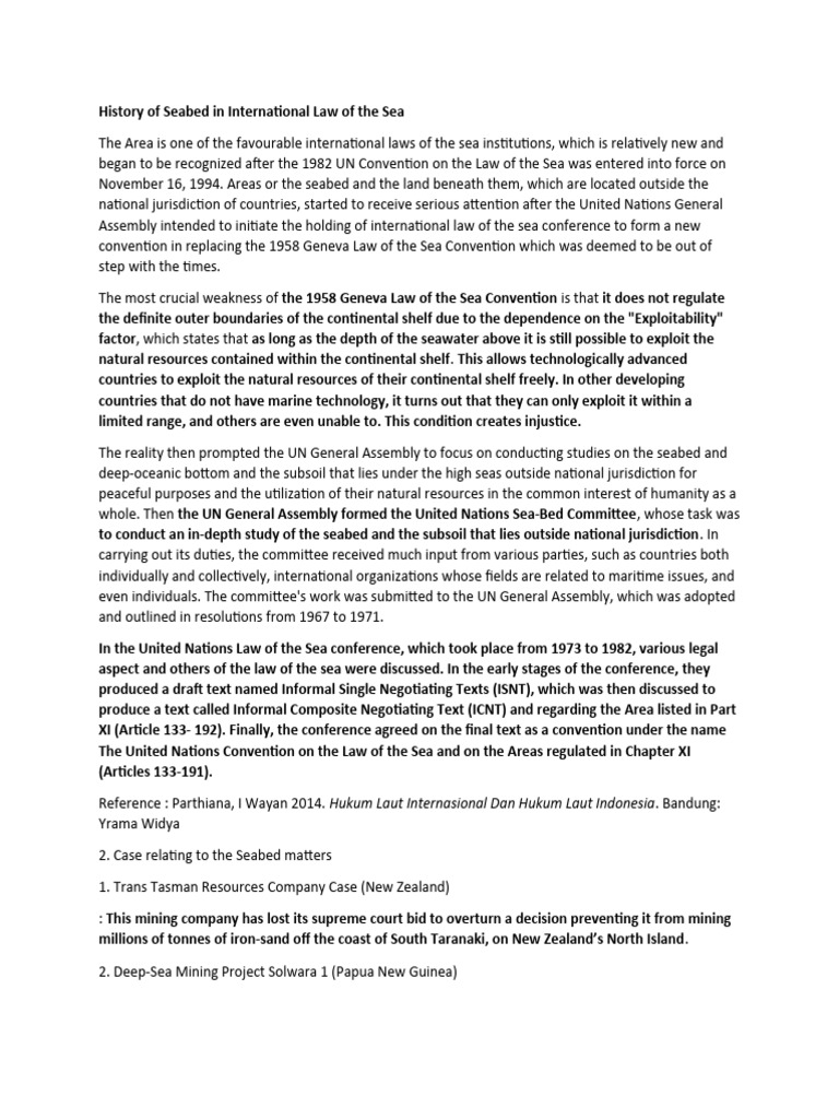 History of Seabed in International Law of The Sea | PDF | United ...