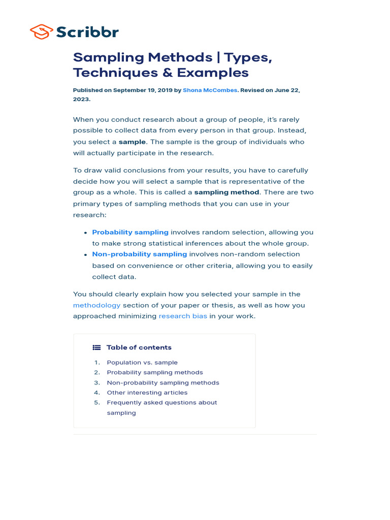 Sampling Methods - Types, Techniques & Examples | PDF | Sampling ...
