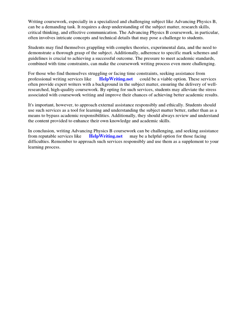 Advancing Physics B Coursework Mark Scheme | PDF | Physics | Gce Advanced Level (United Kingdom)