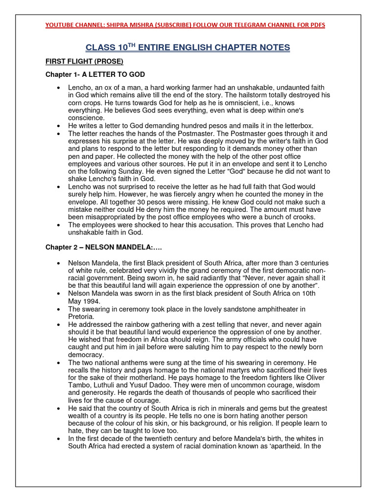 Class 10TH Entire English Chapter Notes | PDF | Tiger