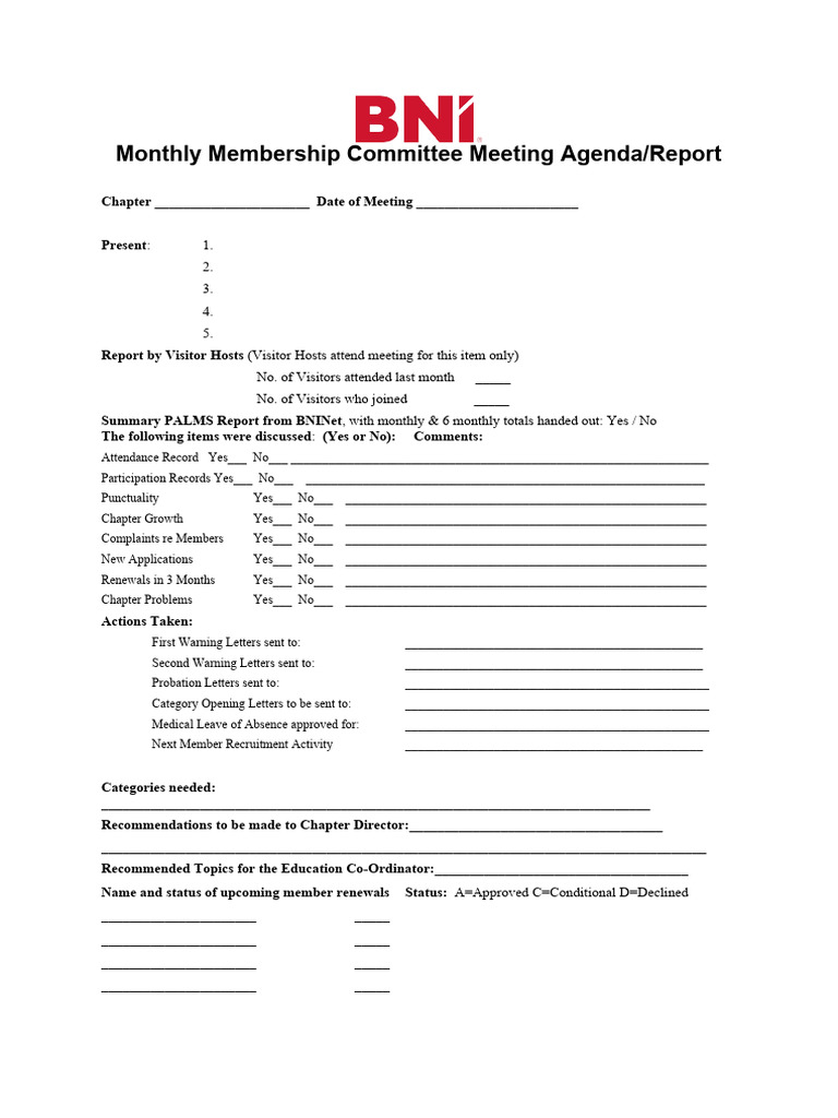 Monthly Membership Committee Agenda | PDF | Finance & Money Management